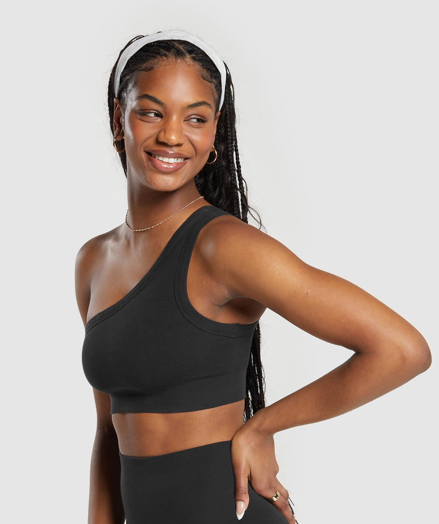 Gymshark Ribbed Cotton Seamless One Shoulder Bra - Black | Gymshark